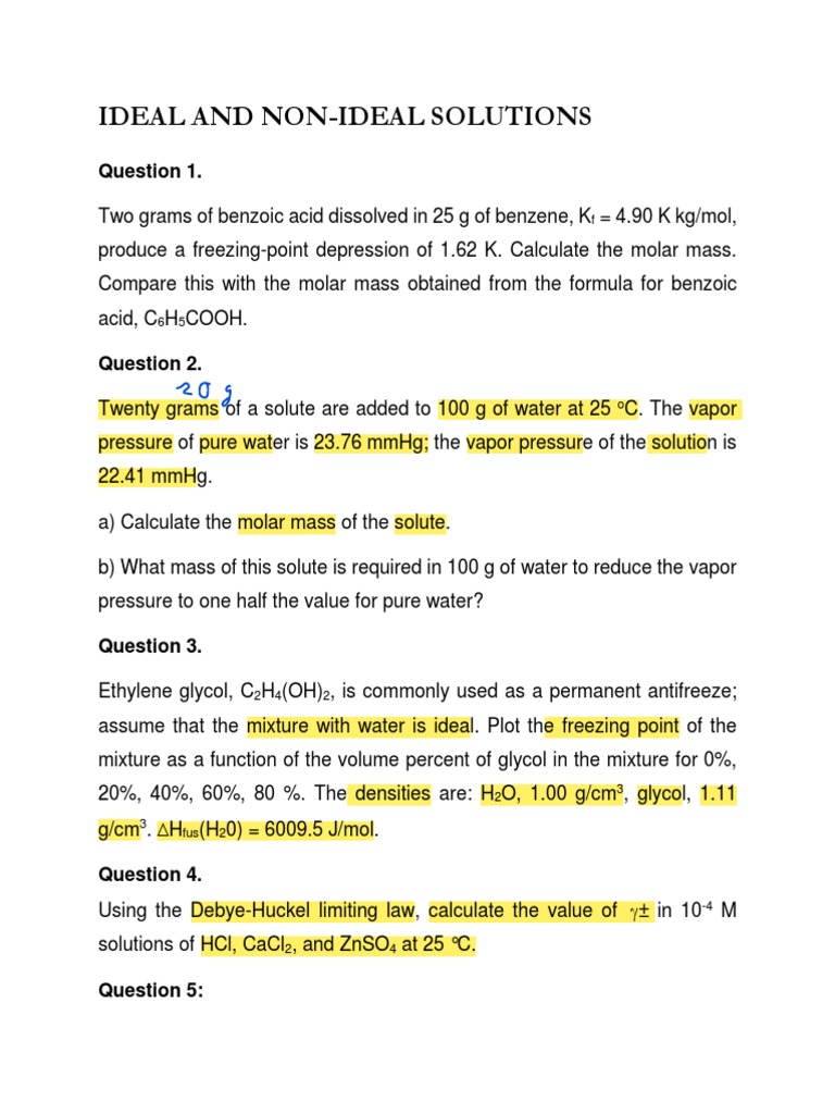 Ideal vs Non-Ideal Solutions Analysis | PDF