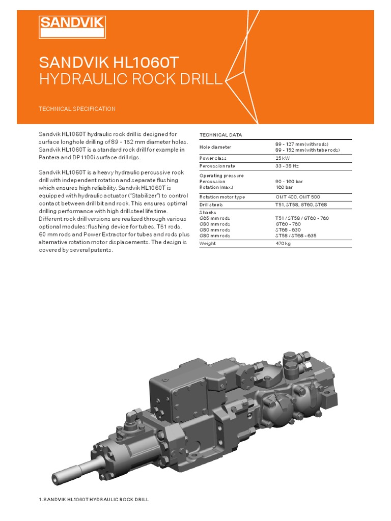 Sandvik Hl1060T Hydraulic Rock Drill: Technical Specification | PDF ...