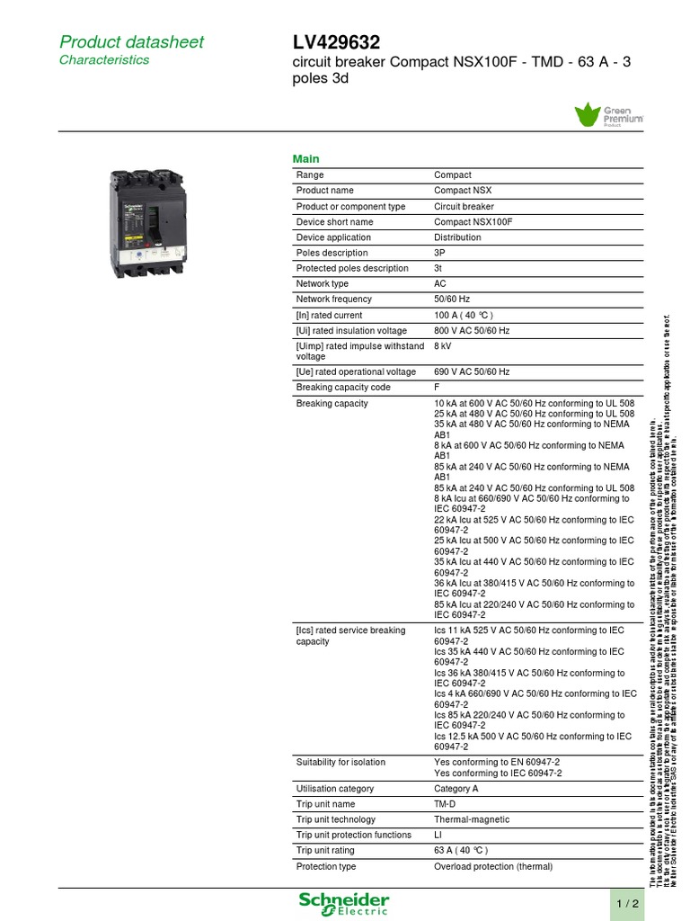 NSX100N TM63D | PDF | Alternating Current | Hertz