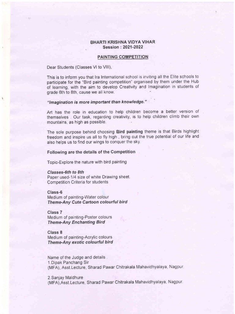 Bird Painting Competition Notice | PDF | The Arts