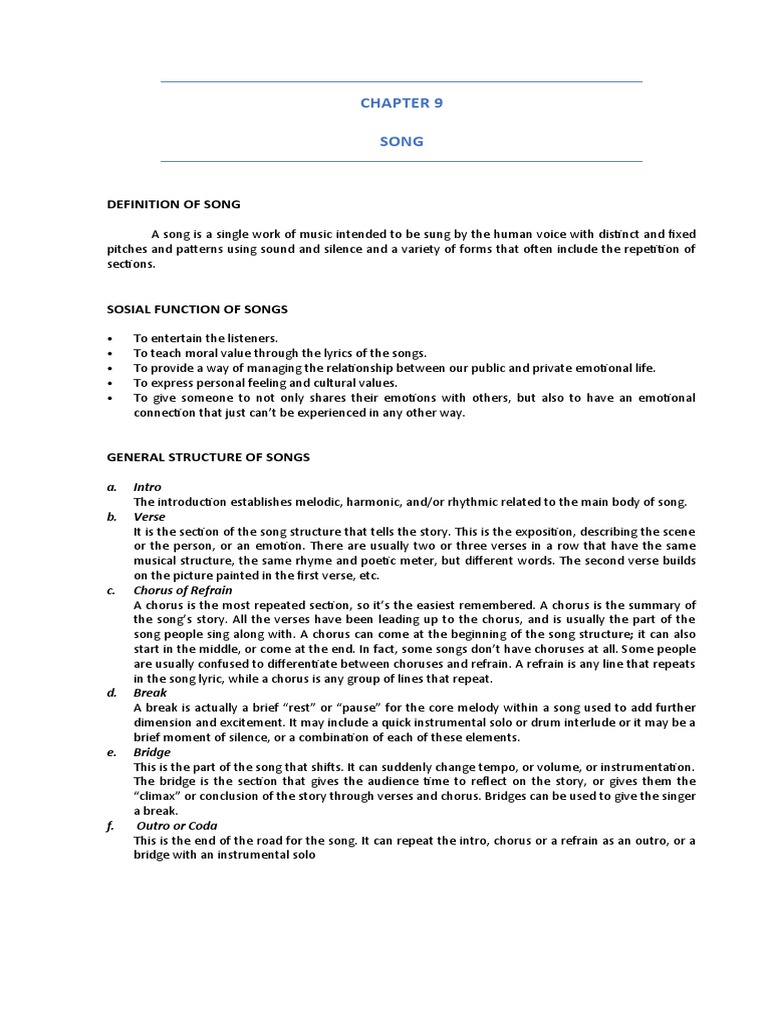 Definition of Song: A. Intro B. Verse | PDF | Song Structure | Refrain
