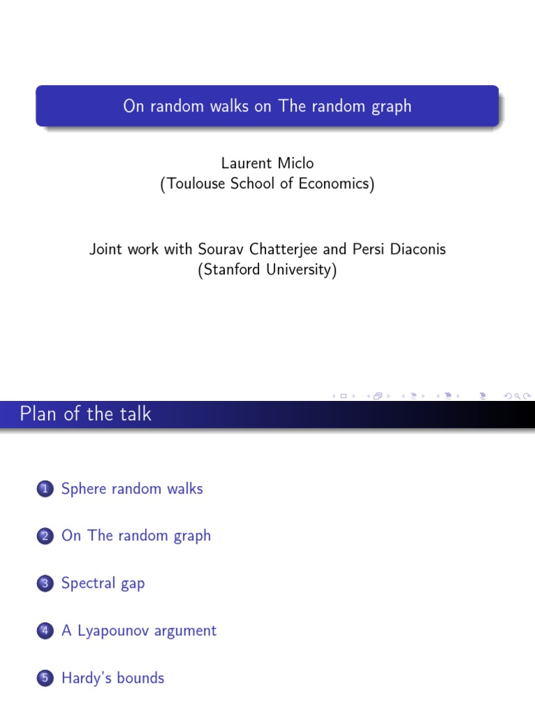 On Random Walks On The Random Graph: Laurent Miclo (Toulouse School of Economics) | PDF | Graph ...