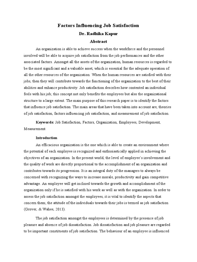 Factors Influencing Job Satisfaction | PDF | Job Satisfaction | Goal