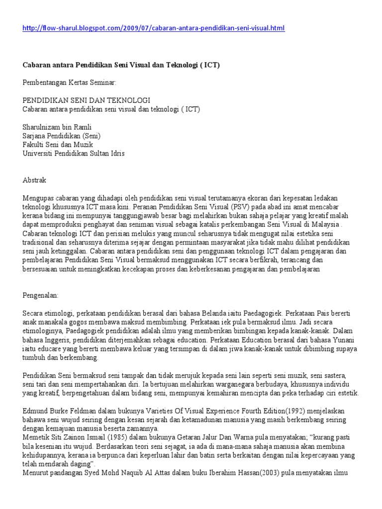 Cabaran Antara Pendidikan Seni Visual Dan Teknologi (ICT) | PDF