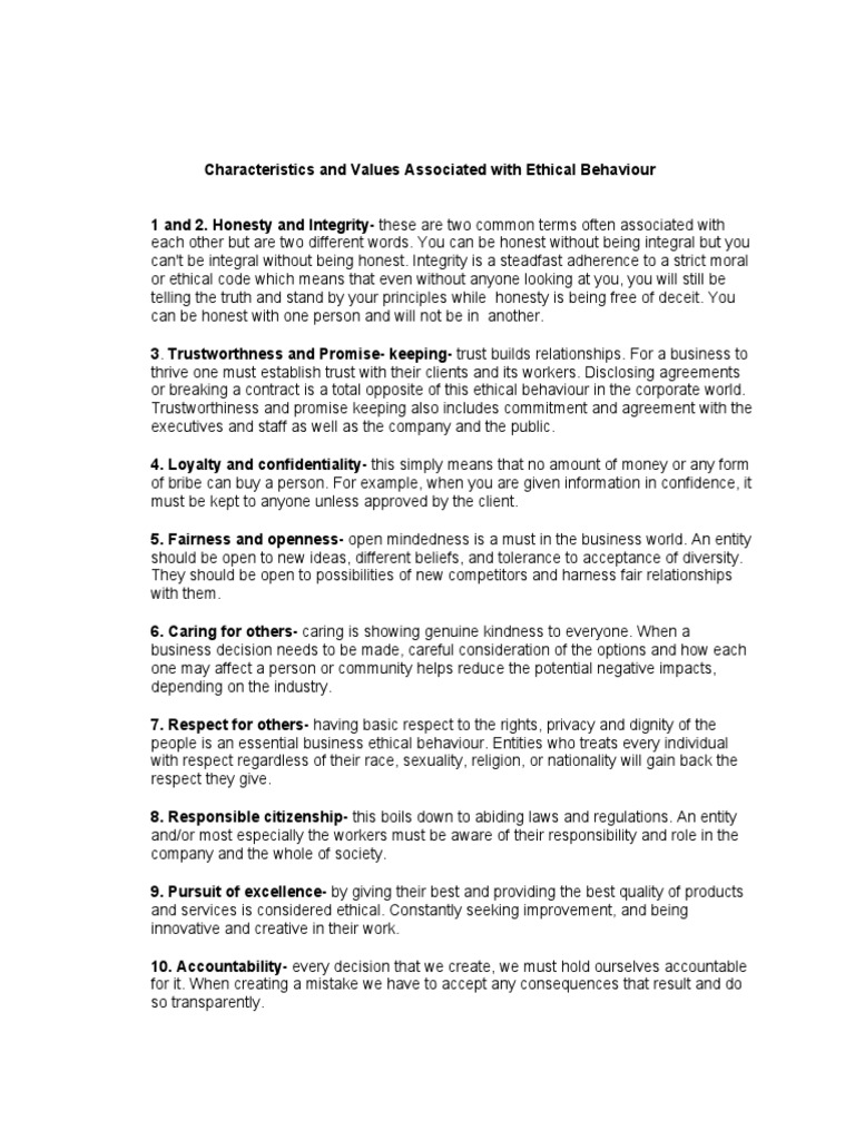 Ethical Characteristics and Values Explained | PDF | Integrity ...