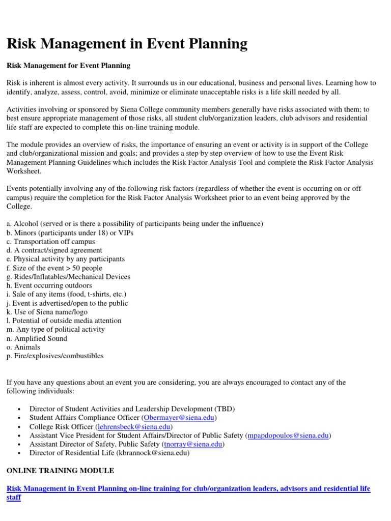 Risk Management Event Planning | PDF | Risk Management | Risk
