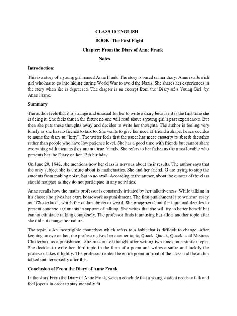 10-English-From The Diary of Anne Frank-Notes | PDF