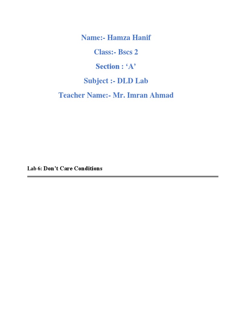 Hamza Hanif DLD Lab#6 | PDF | Arithmetic | Computer Engineering