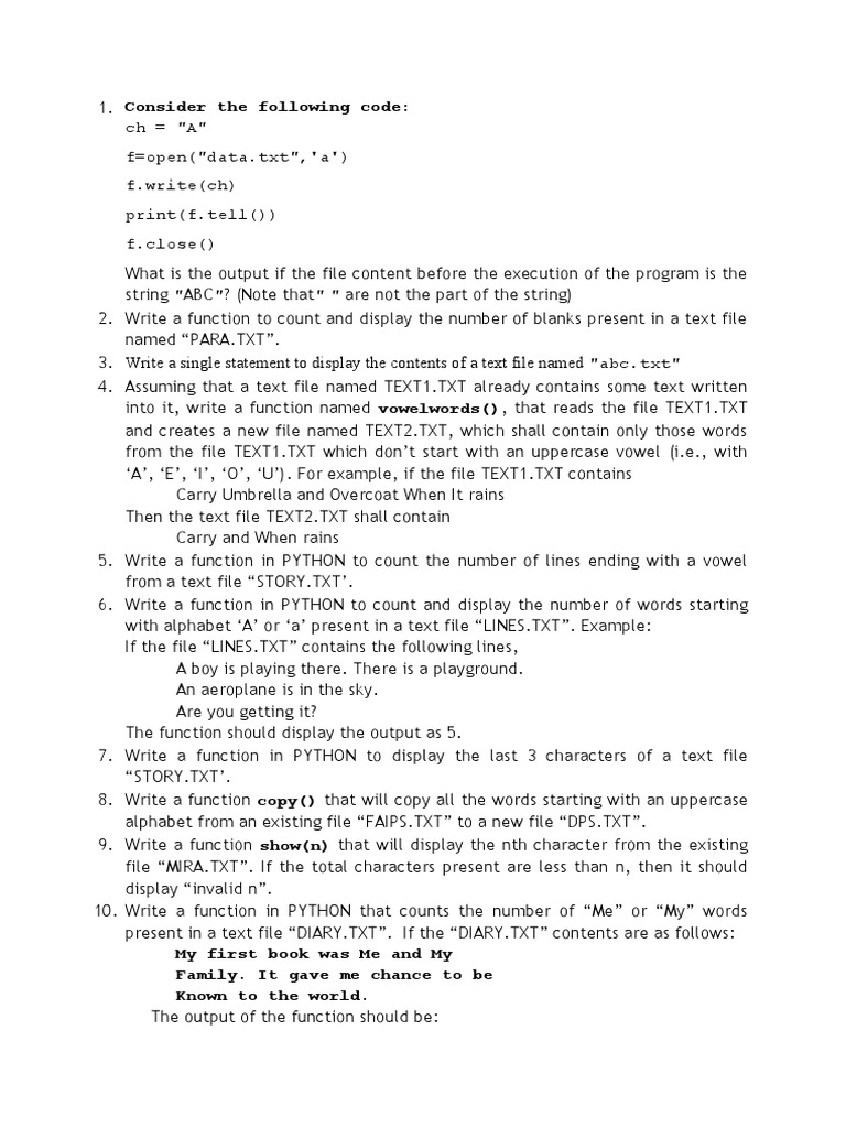 File Handling Questions 2 | PDF | Subroutine | Text File