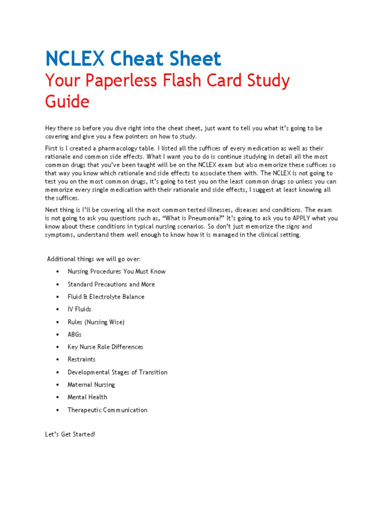 NCLEX Cheat Sheet: Your Paperless Flash Card Study Guide | PDF ...