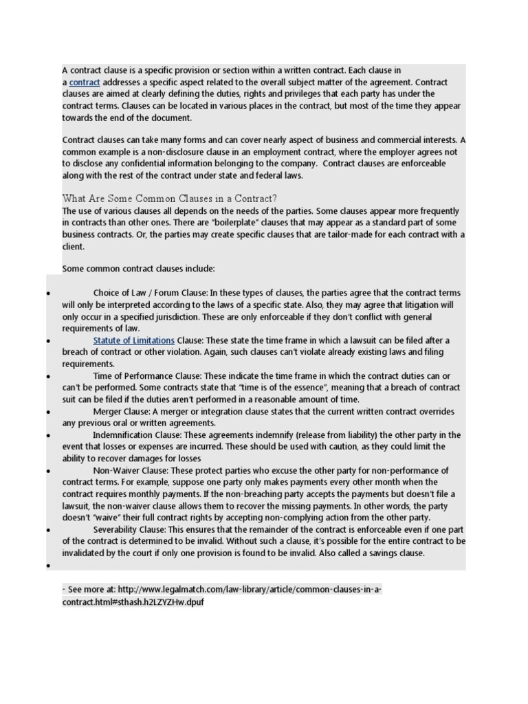 Essential Contract Clauses Explained | PDF | Indemnity | Justice