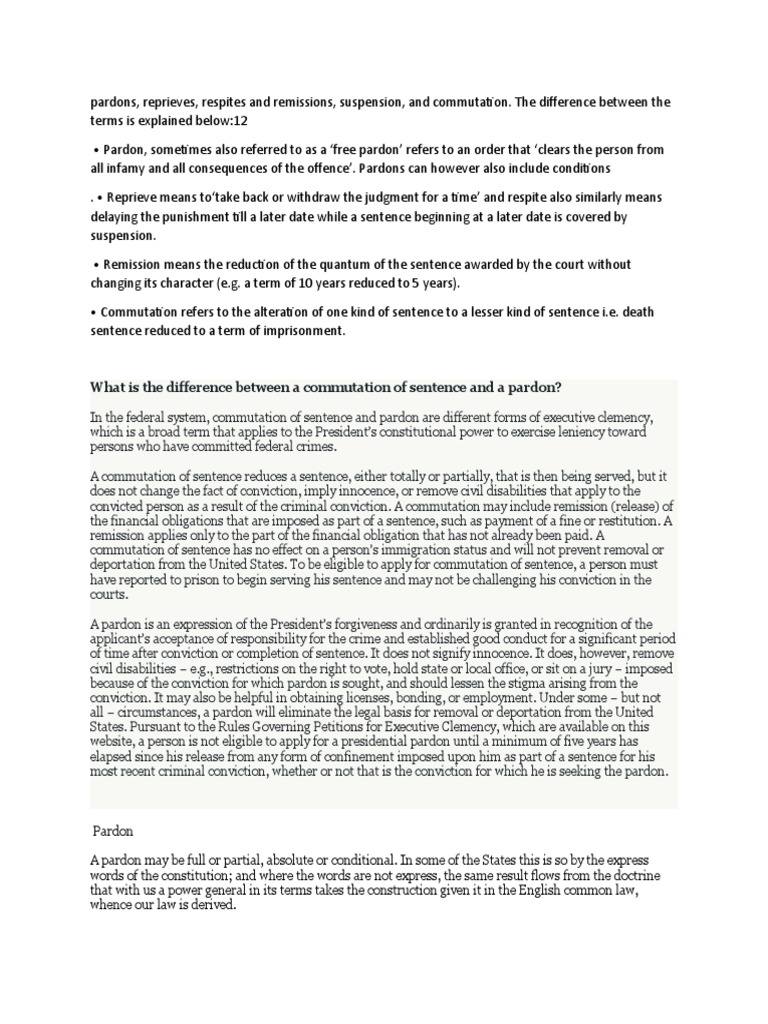 What Is The Difference Between A Commutation of Sentence and A Pardon ...