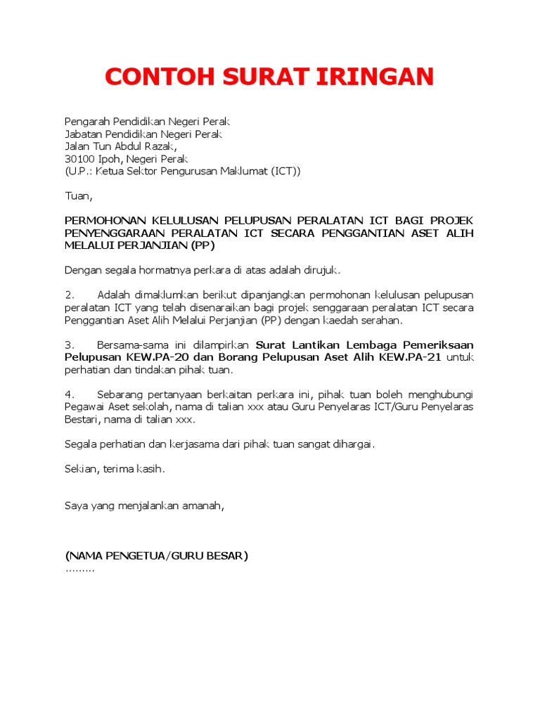 Contoh Surat Iringan Permohonan Pelupusan | PDF