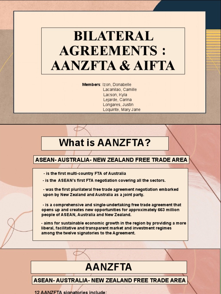 Bilateral Agreements: Aanzfta & Aifta: Members: Izon, Donabelle | PDF ...