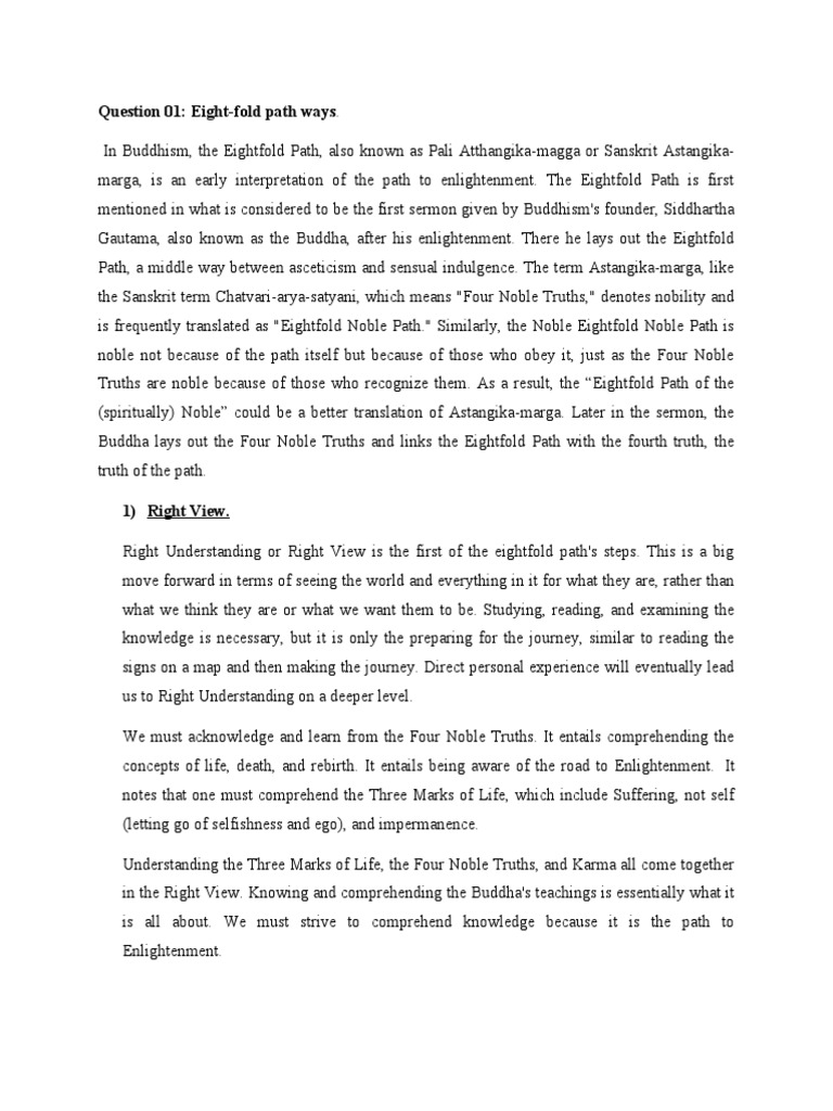 Question 01: Eight-Fold Path Ways | PDF | Noble Eightfold Path | Four ...