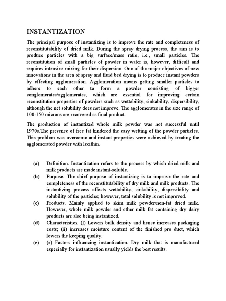 Instantization | PDF | Powdered Milk | Milk