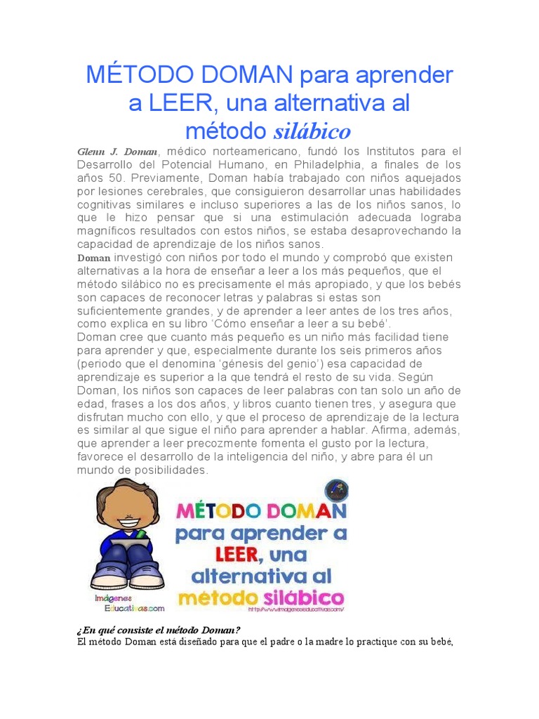 MÉTODO DOMAN para Aprender A LEER | PDF | Aprendizaje | Hemisferio cerebral