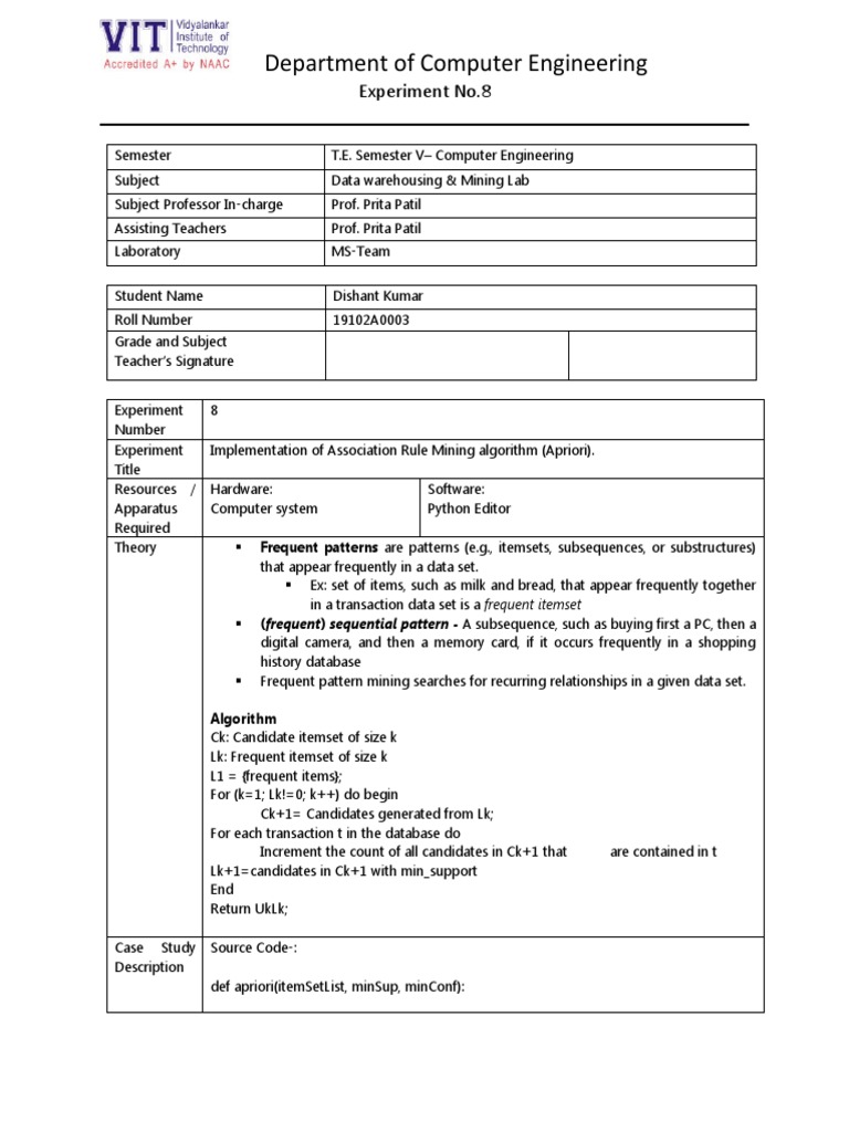 19102A0003 Dishant - Kumar DWM Exp8 | PDF | Data | Data Management