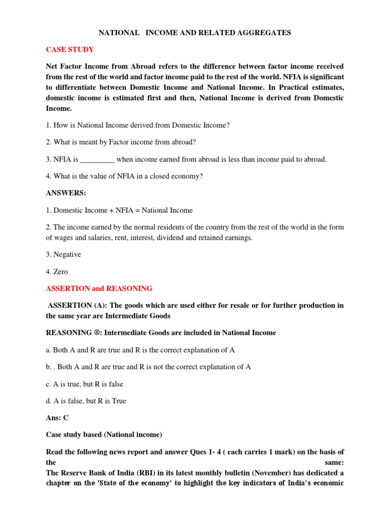 National Income Case Study For Class 12 Economics | PDF | Gross ...