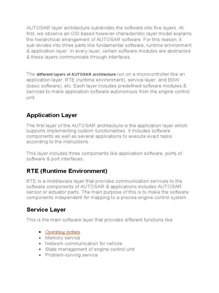 AUTOSAR Layered Architecture Overview | PDF | Microcontroller ...