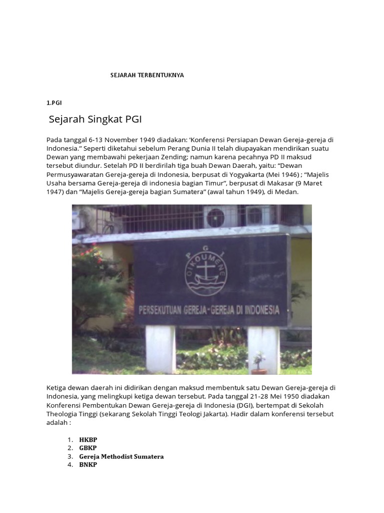Sejarah Singkat PGI | PDF