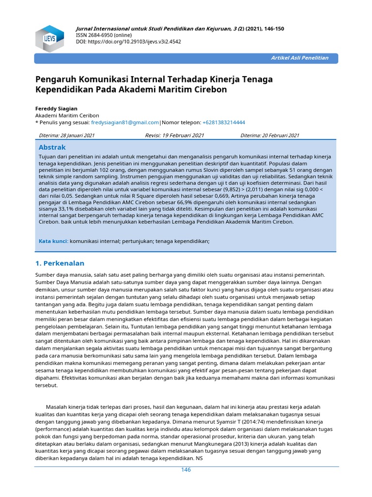 Pengaruh Komunikasi Internal pada Kinerja di Akademi Maritim Cirebon | PDF