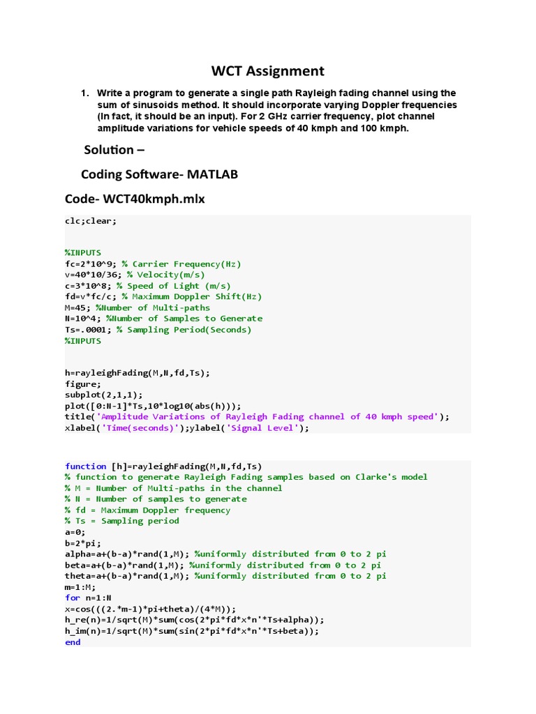 WCT Assignment: Solution - Coding Software-MATLAB Code - WCT40kmph ...