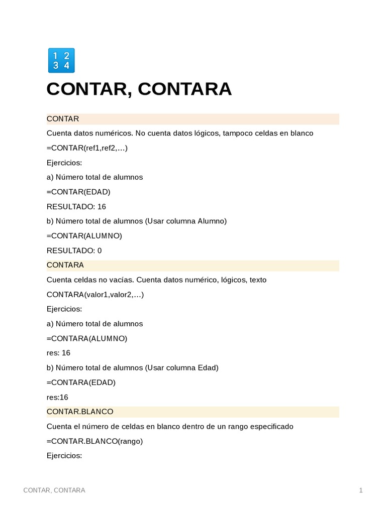 Funciones CONTAR y CONTARA en Excel | PDF