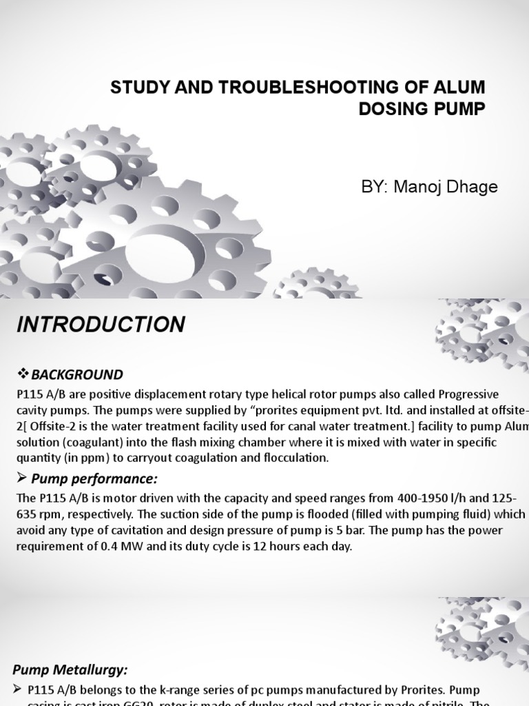 Alum Dosing Pump Troubleshooting Guide | PDF | Pump | Wear