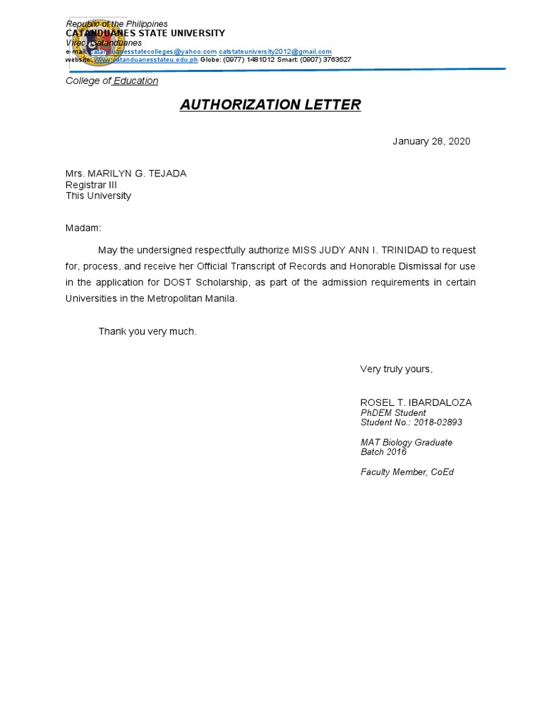 Authorization Letter 2020 | PDF