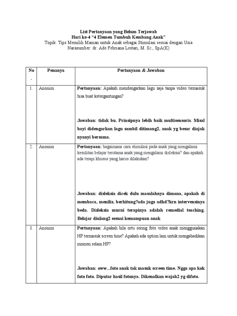 Elemen Tumbuh Kembang Anak Usia Dini | PDF | Pengembangan Diri ...