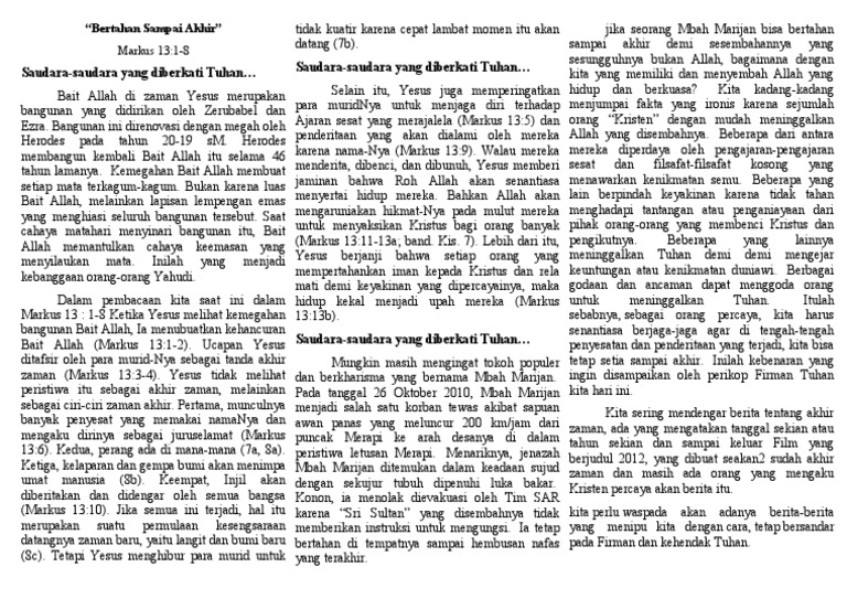 Khotbah Markus 13 | PDF