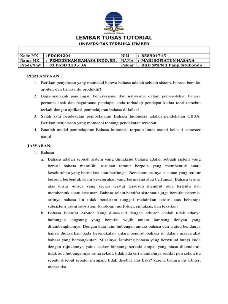 Tt1 - Bahasa Indonesia | PDF