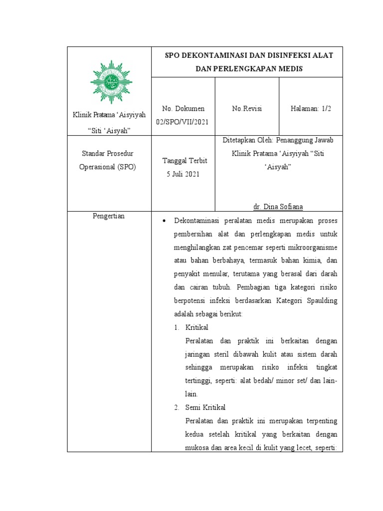 SPO Dekontaminasi Alat | PDF