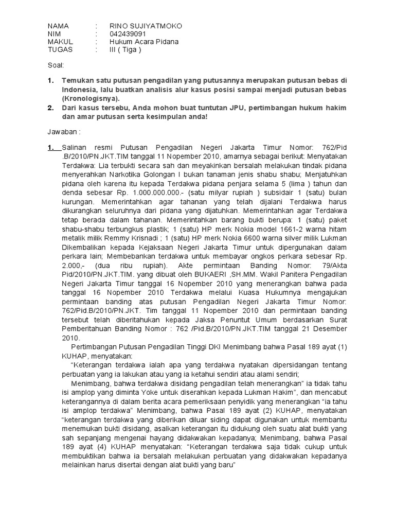 TUGAS III Hukum Acara Pidana | PDF | Hukum