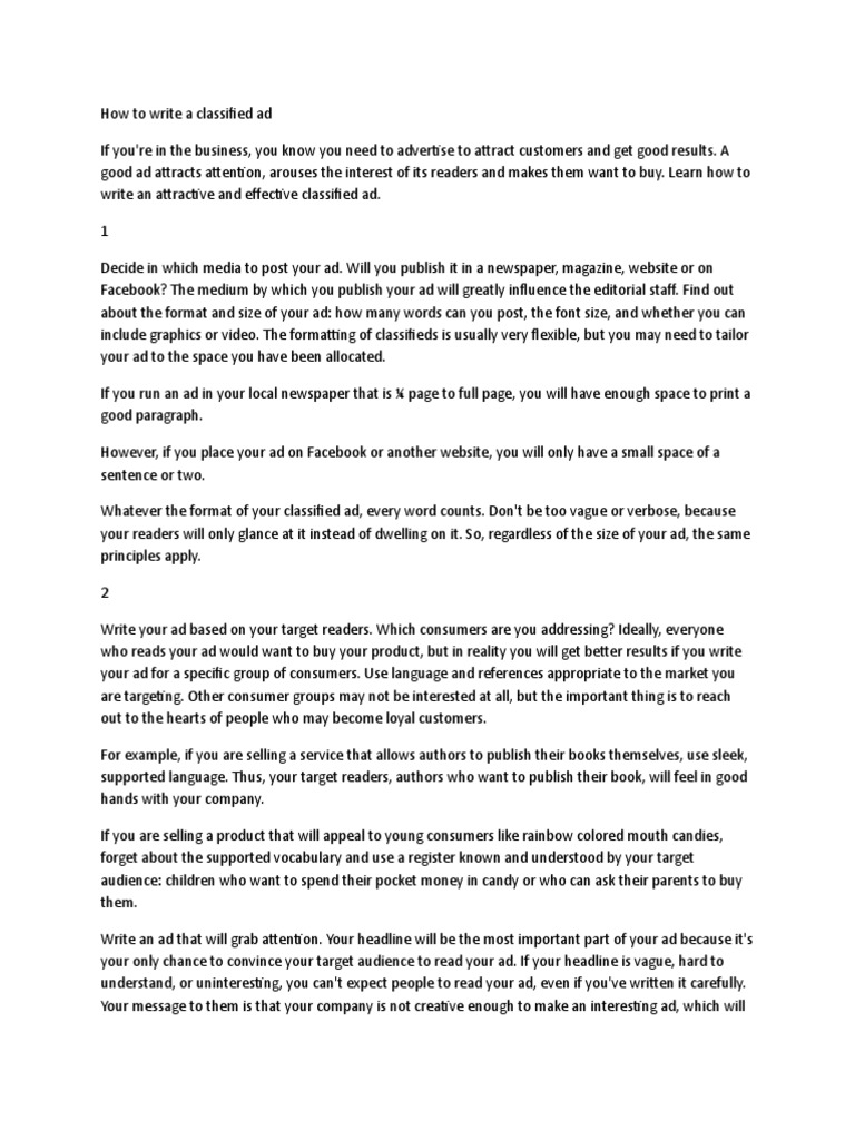 How To Write A Classified Ad | PDF | Newspapers | Advertising