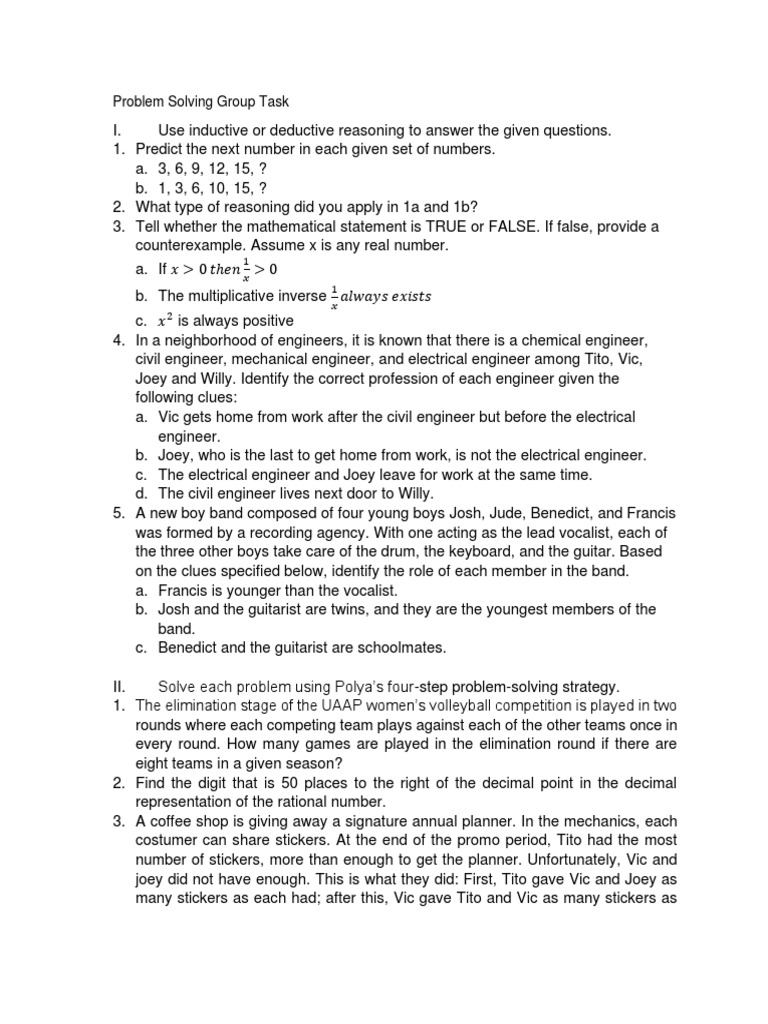 Problem Solving Group Task | PDF | Mathematics