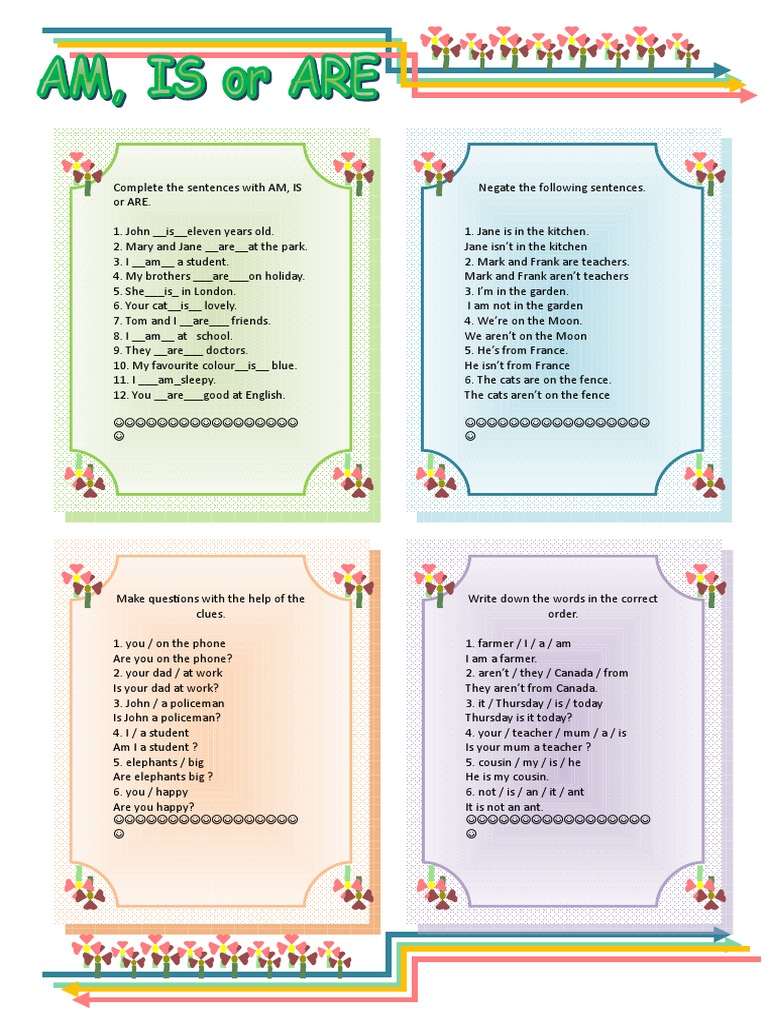 Am Is Are Fun Activities Games Grammar Drills Oneonone Activ - 7825 | PDF