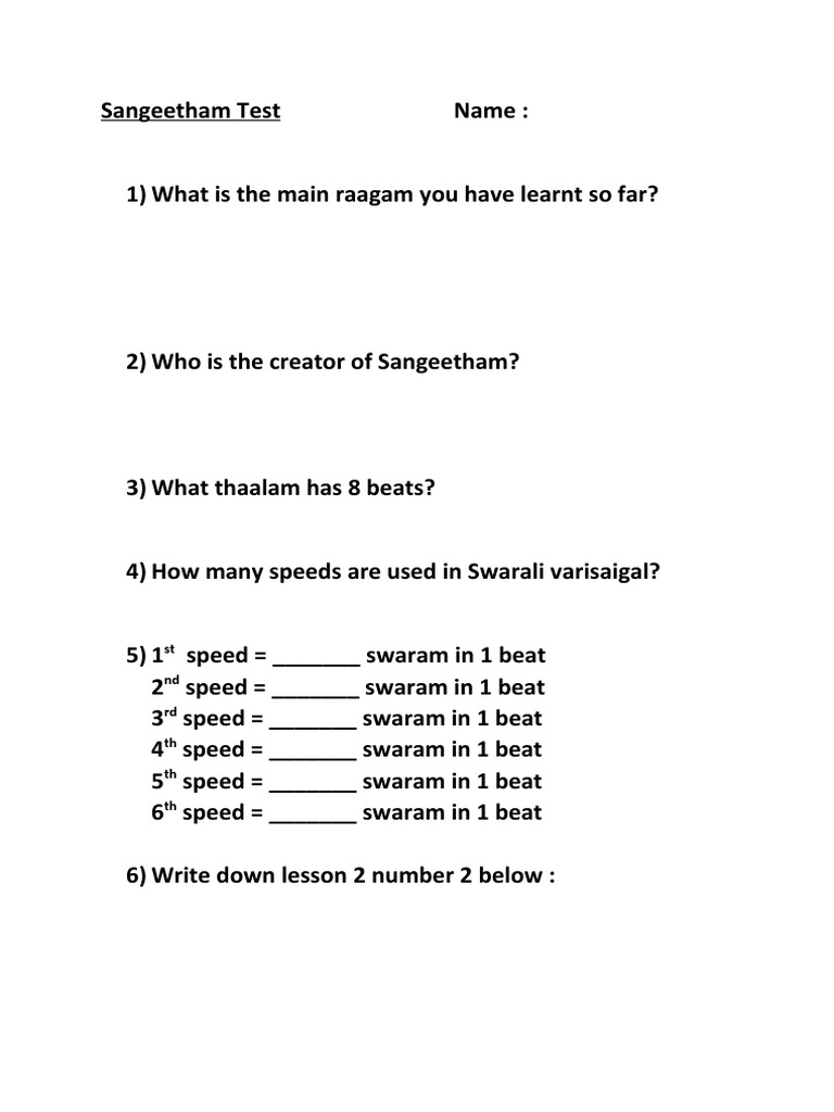 Sangeetham Test - Recognising Swarams and Speeds | PDF