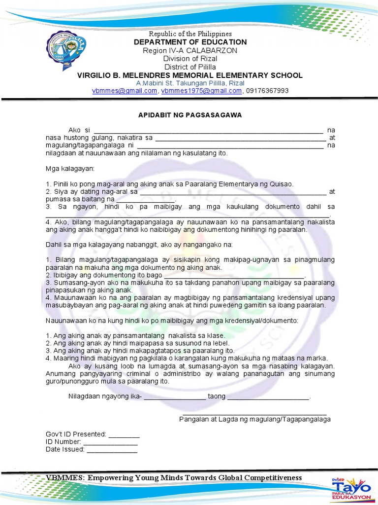 Affidavit of Undertaking Tagalog | PDF