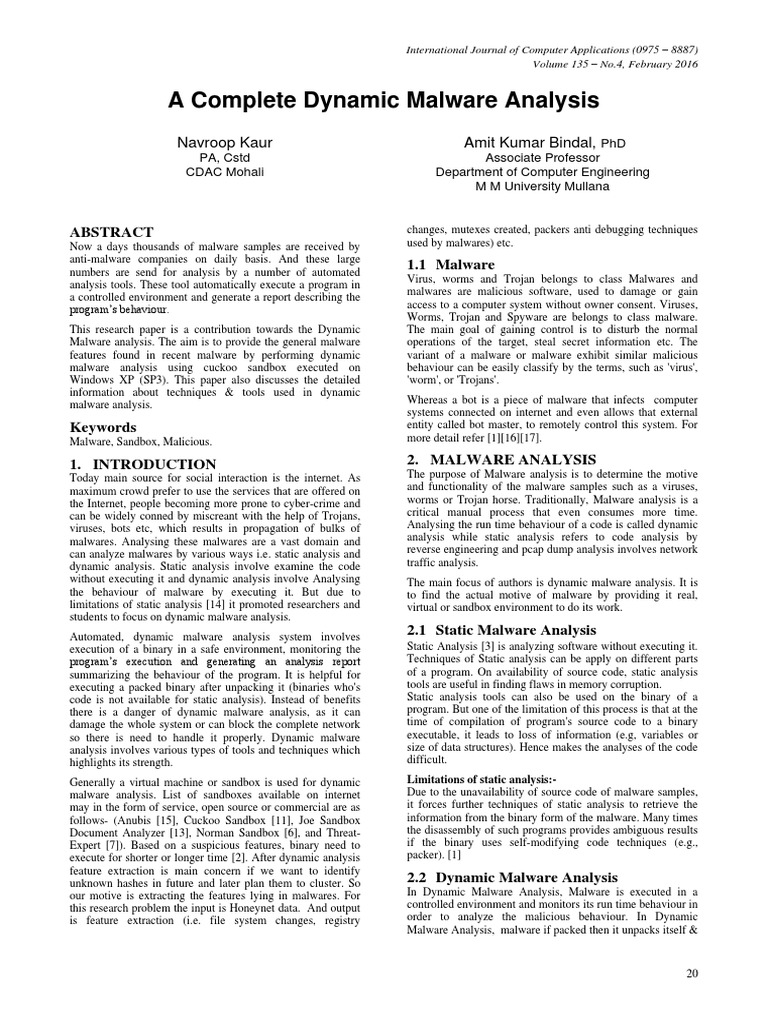 Dynamic Malware Analysis Pdf Malware Parameter Computer Programming 5440