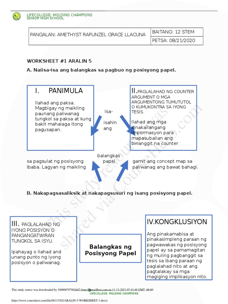 Aralin 5 Worksheet 1 | PDF