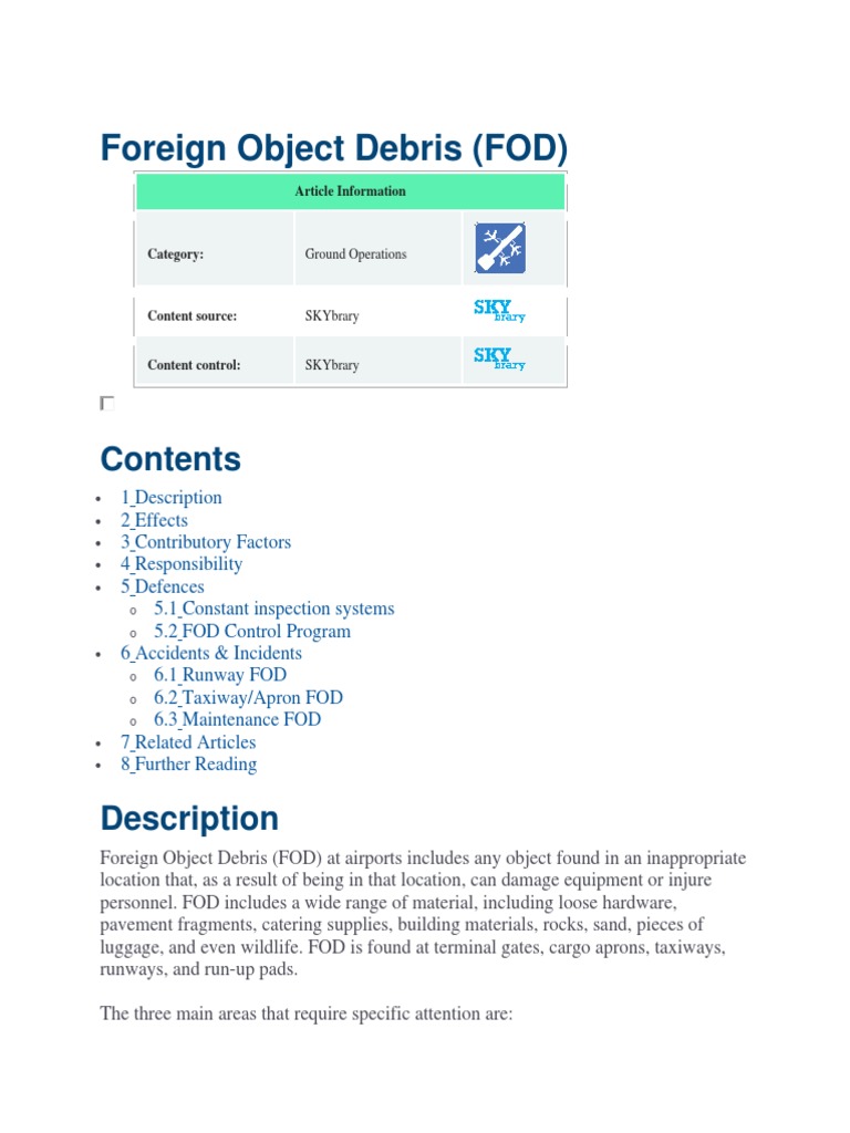 Foreign Object Debris | PDF | Foreign Object Damage | Airport