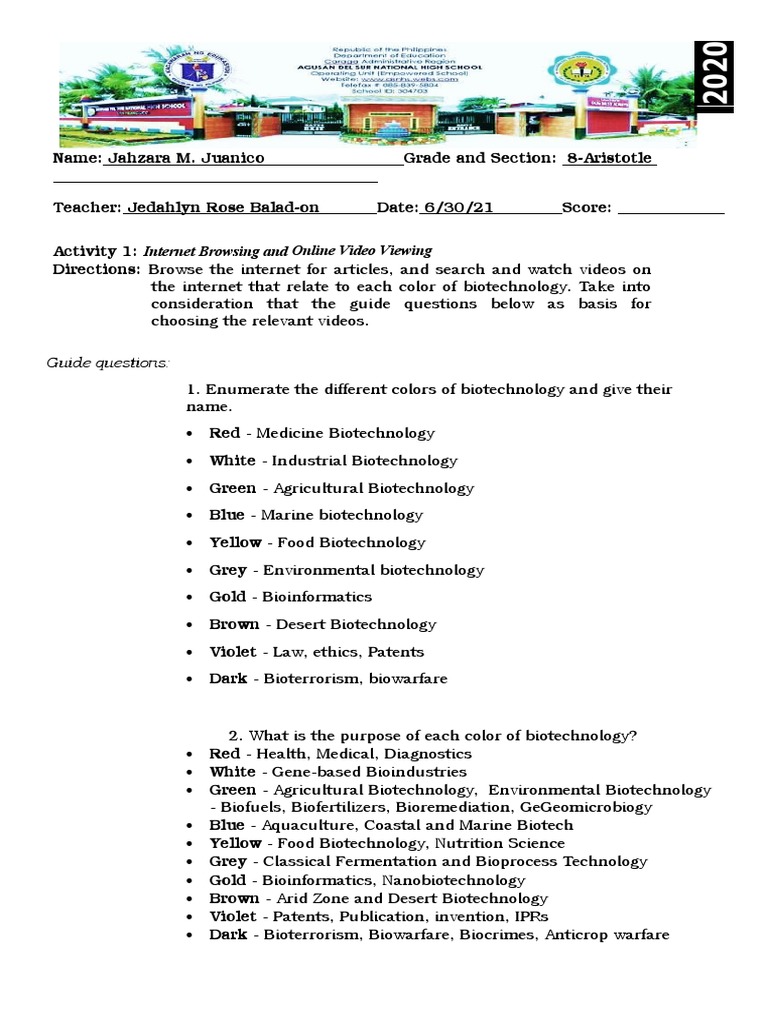 STE Elective - Biotech - Q4 - W1 8 - Learning Activity Sheets 1 | PDF | Biotechnology ...