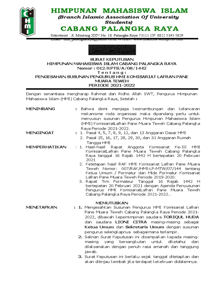 Surat Keputusan Hmi | PDF