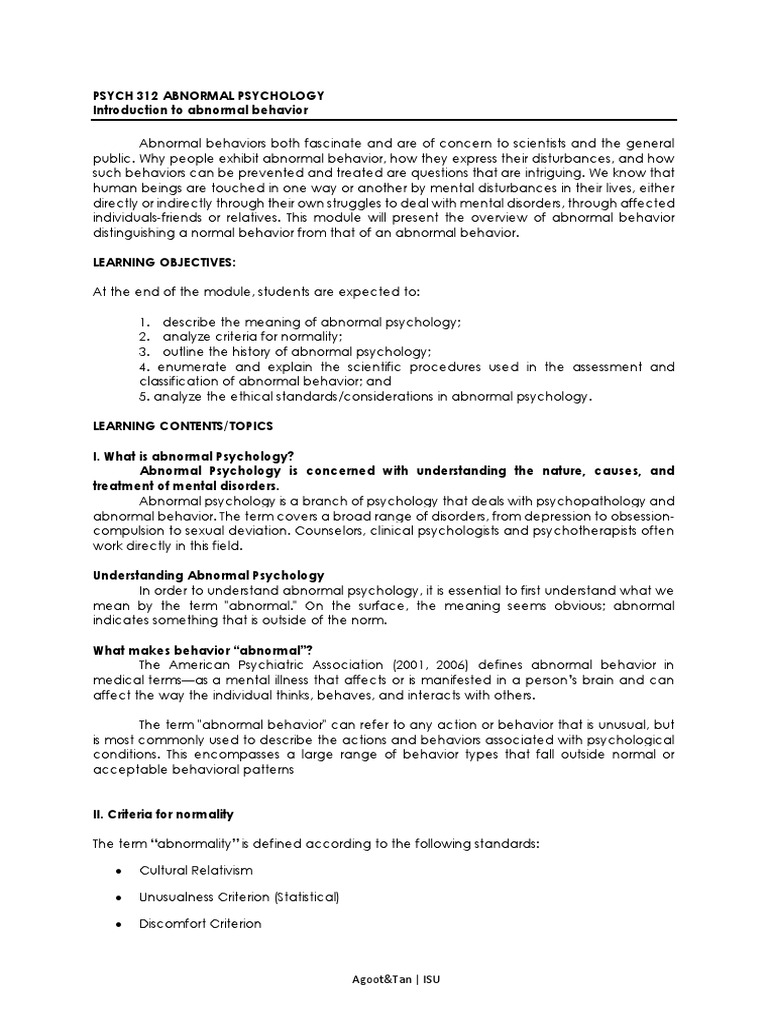 Introduction Psych 312 Abnormal Psychology | PDF | Mental Disorder ...