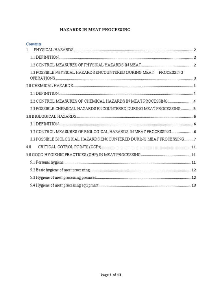 Hazards in Meat Processing | PDF | Foods | Foodborne Illness