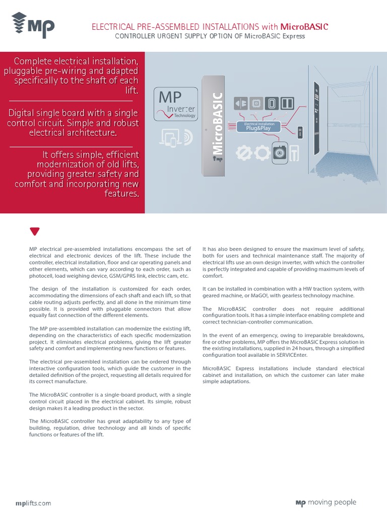 ELECTRICAL PRE ASSEMBLED INSTALLATIONS With MicroBASIC | PDF | Elevator | Electrical Connector