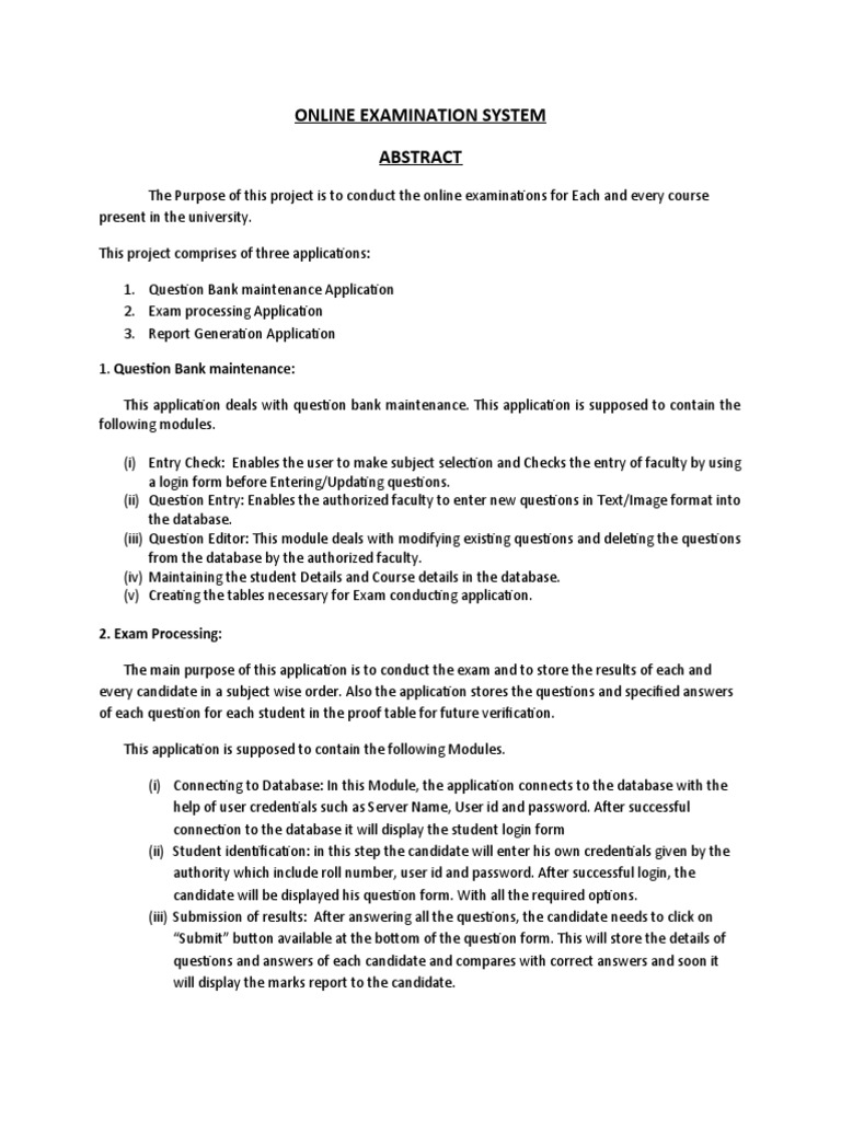 Online Examination System: 2. Exam Processing | PDF | Databases ...