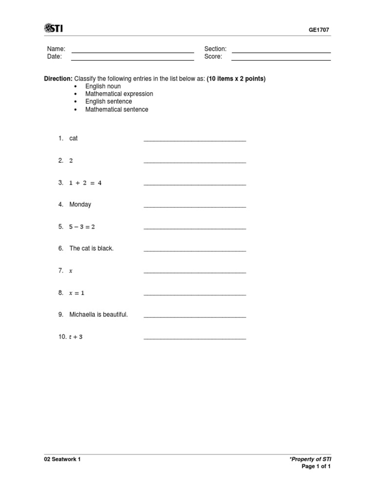 Mathematics 02 Seatwork 1 | PDF | Teaching Methods & Materials
